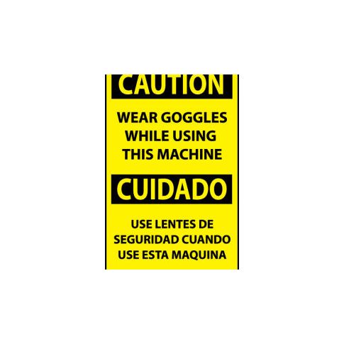 Bilingual Machine Labels - Caution Wear Goggles ESC621AP
